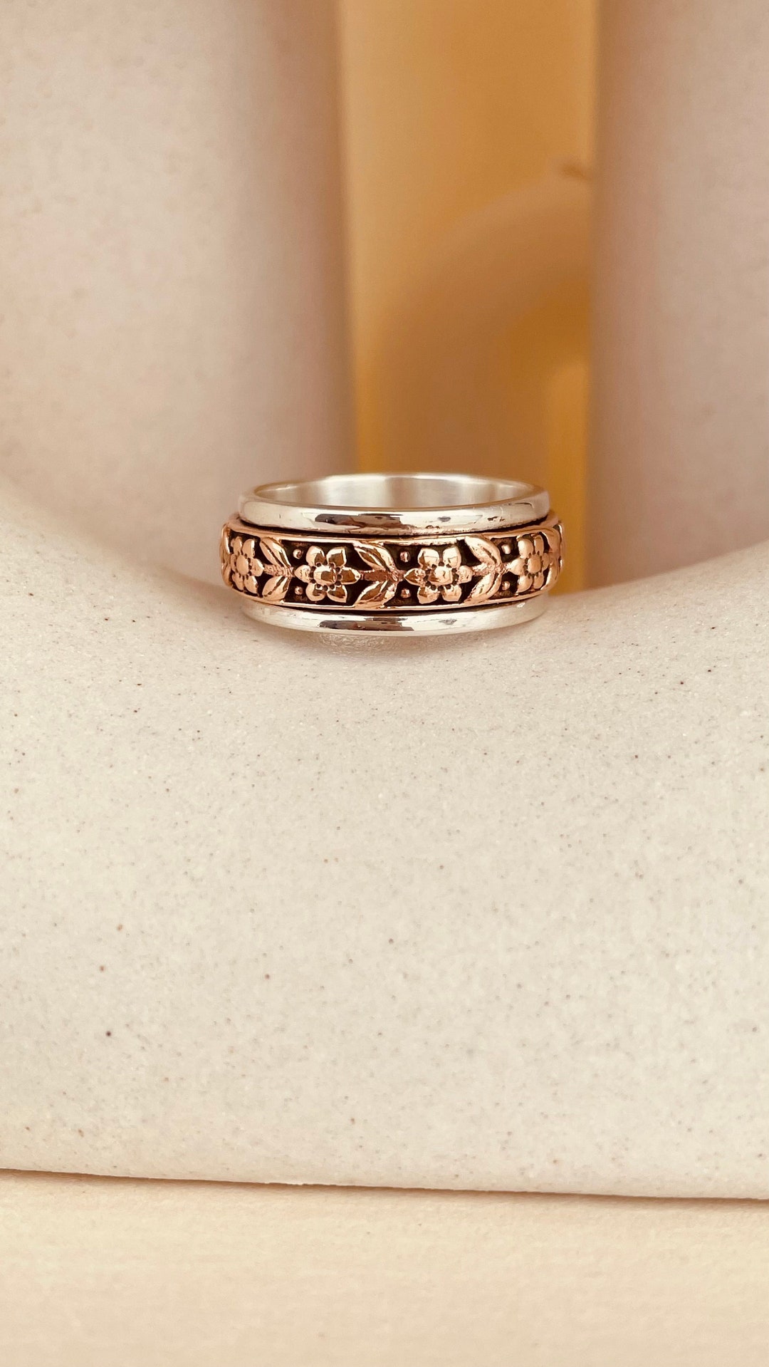 Rose Gold Wide Spinner Ring for Women,two-tone Sterling Silver 925 ...