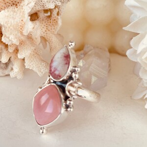 Boho Cinnabar and Pink Opal Ring, Boho Silver Moon Rings, Silver 925 ...