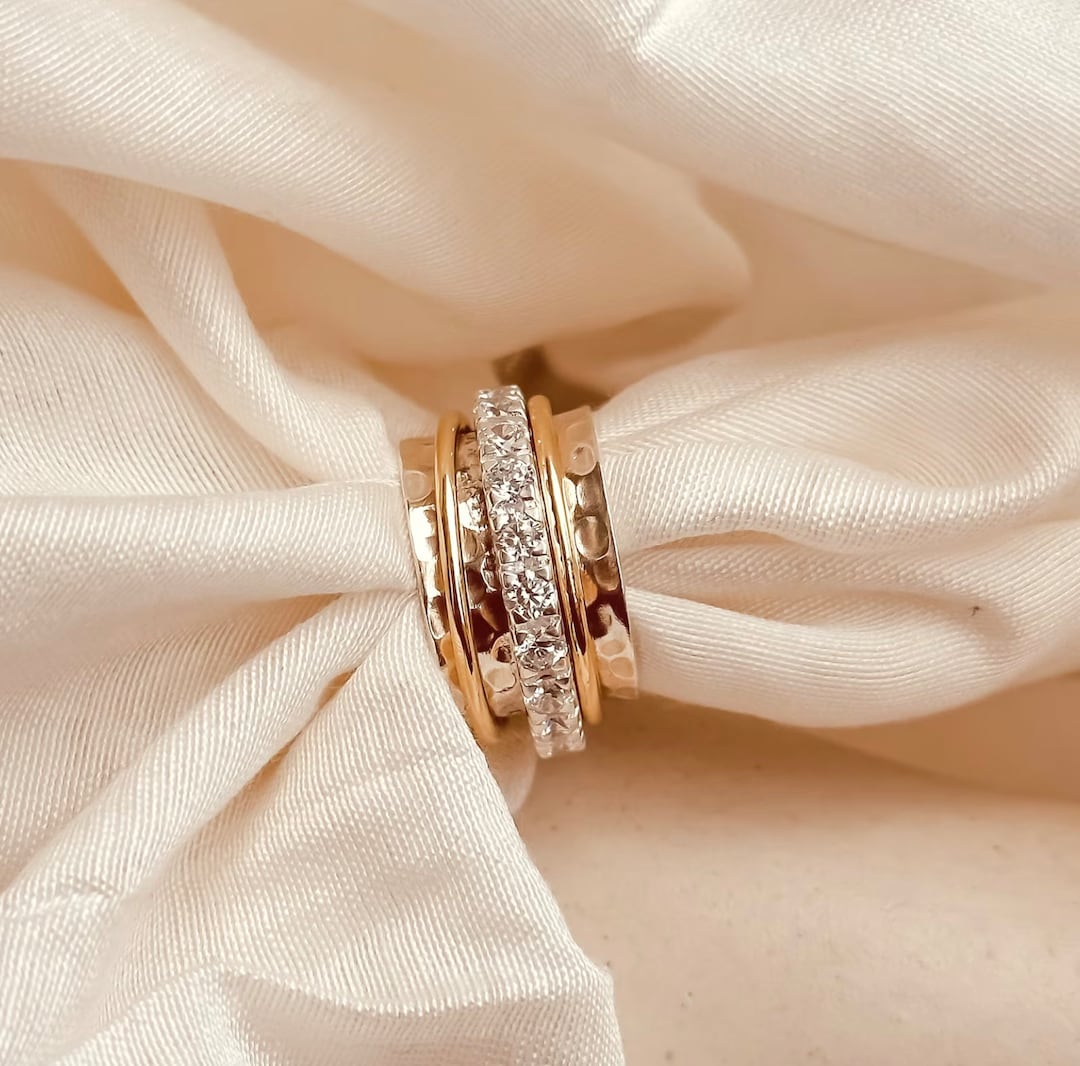 Diamond Fidget Eternity Spinner Ring for Women, Gold Fidget Spinner ...