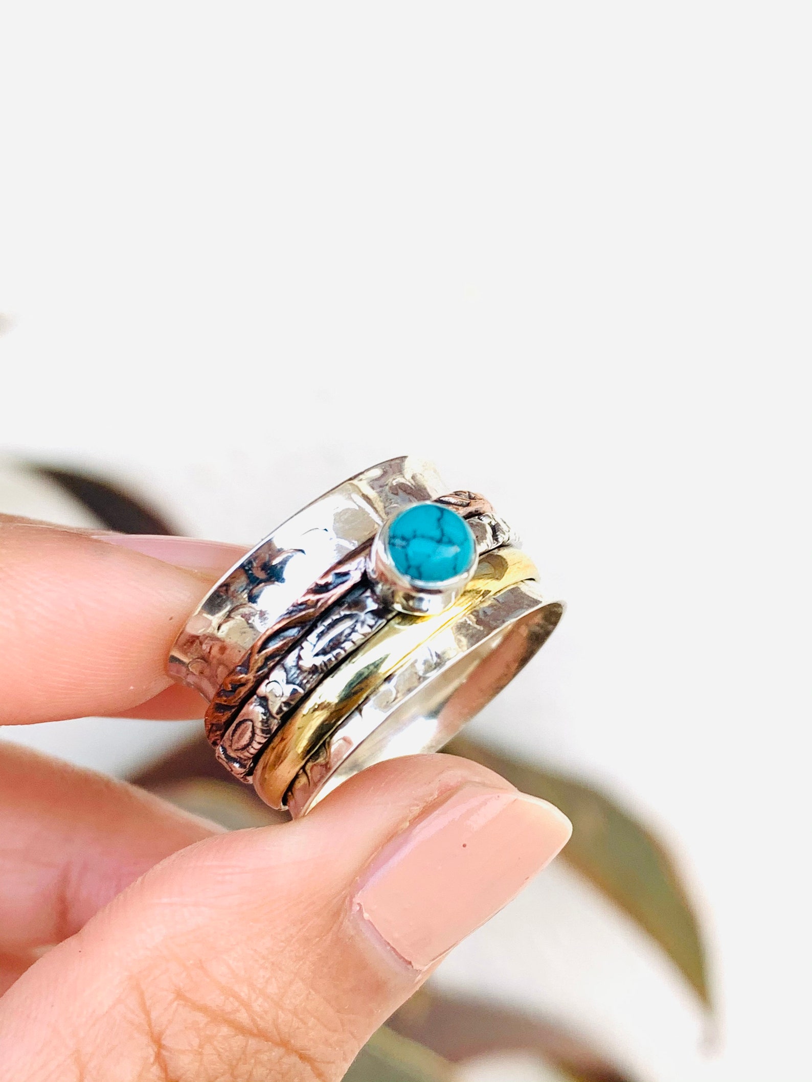 925 Sterling Silver Spinner Ring Turquoise Ring Anxiety Ring | Etsy