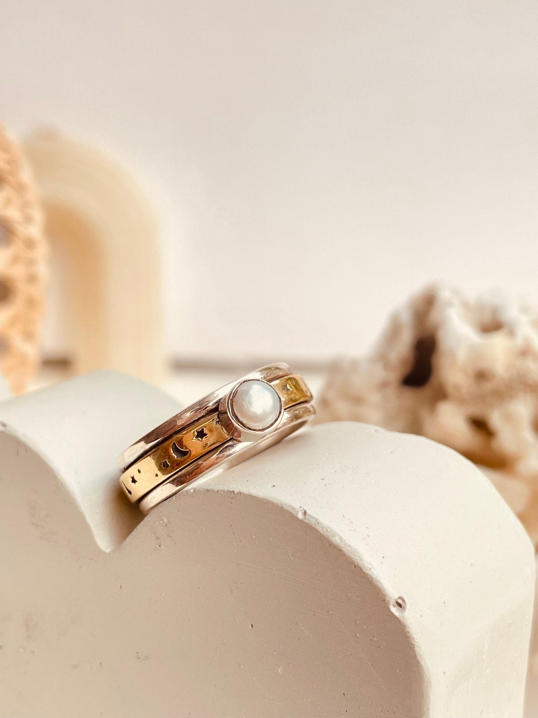 Moon & Star Fidget Spinner Ring for Women Sterling Silver - Etsy