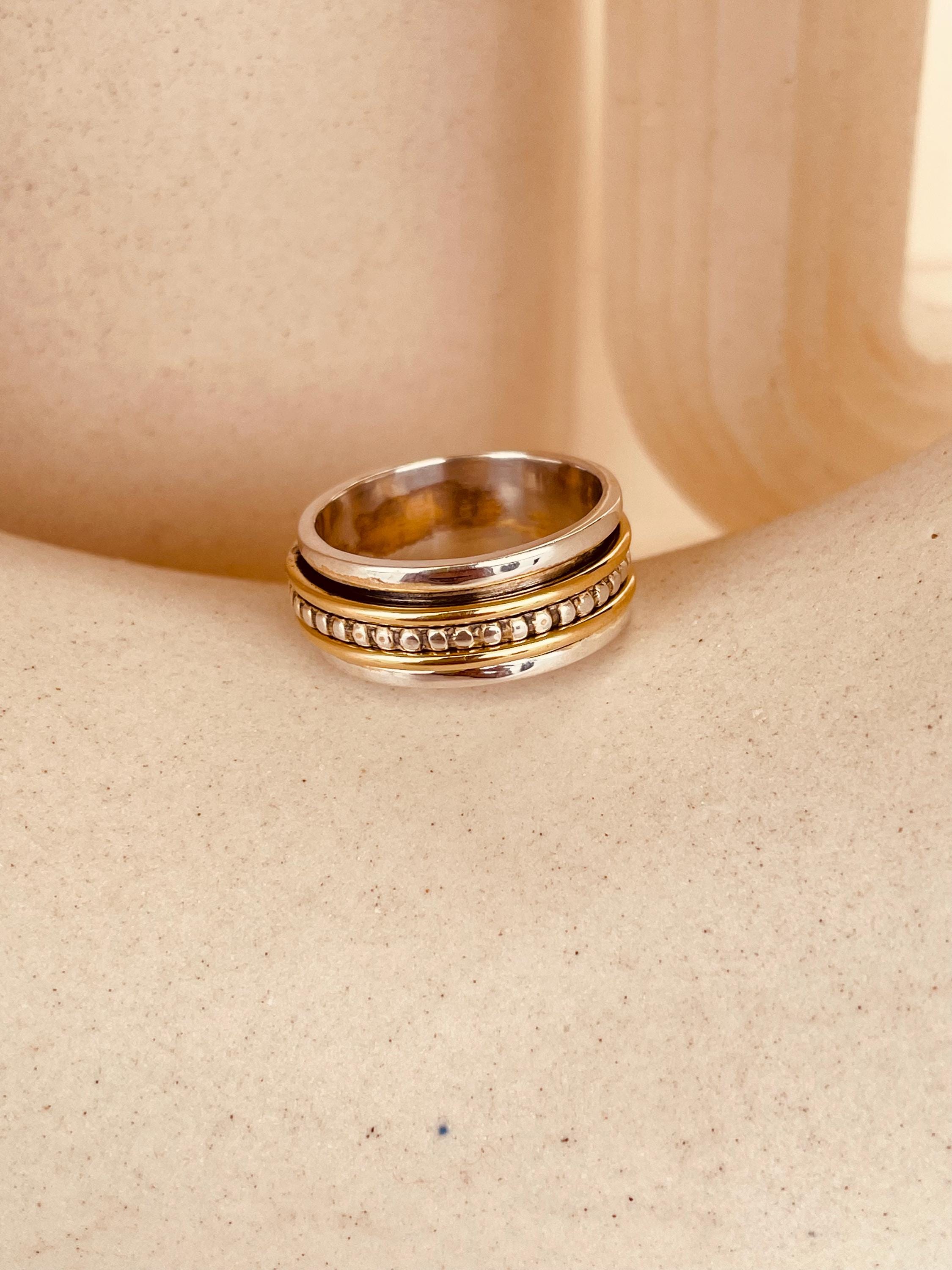 Two-tone Thumb Fidget Spinner Ring for Women, Sterling Silver Boho ...