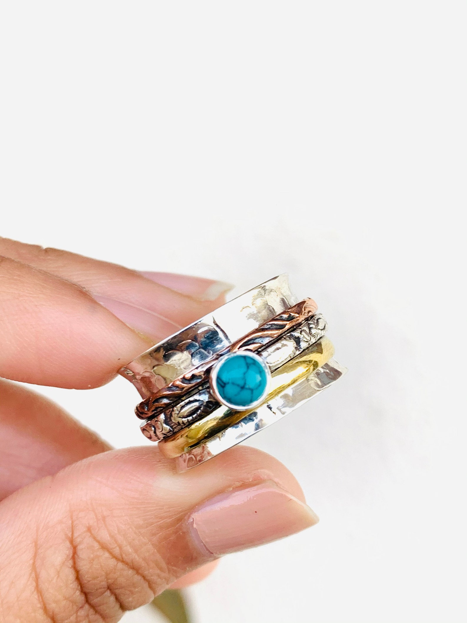925 Sterling Silver Spinner Ring Turquoise Ring Anxiety Ring | Etsy