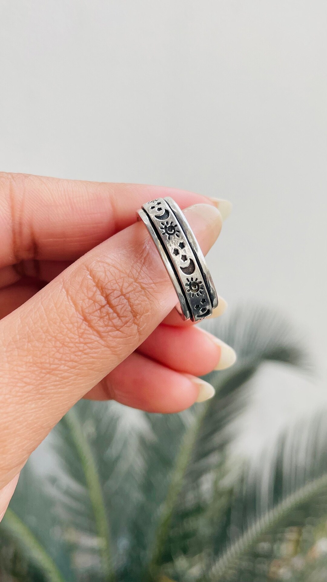 Sun Moon and Star Spinner Ring, Sterling Silver Ring, Anxiety Ring ...