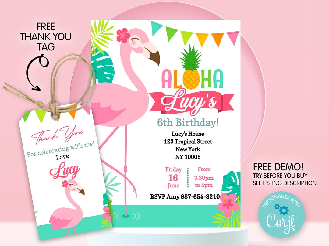 Flamingo Birthday Invitation Template Printable, Personalised Flamingo ...