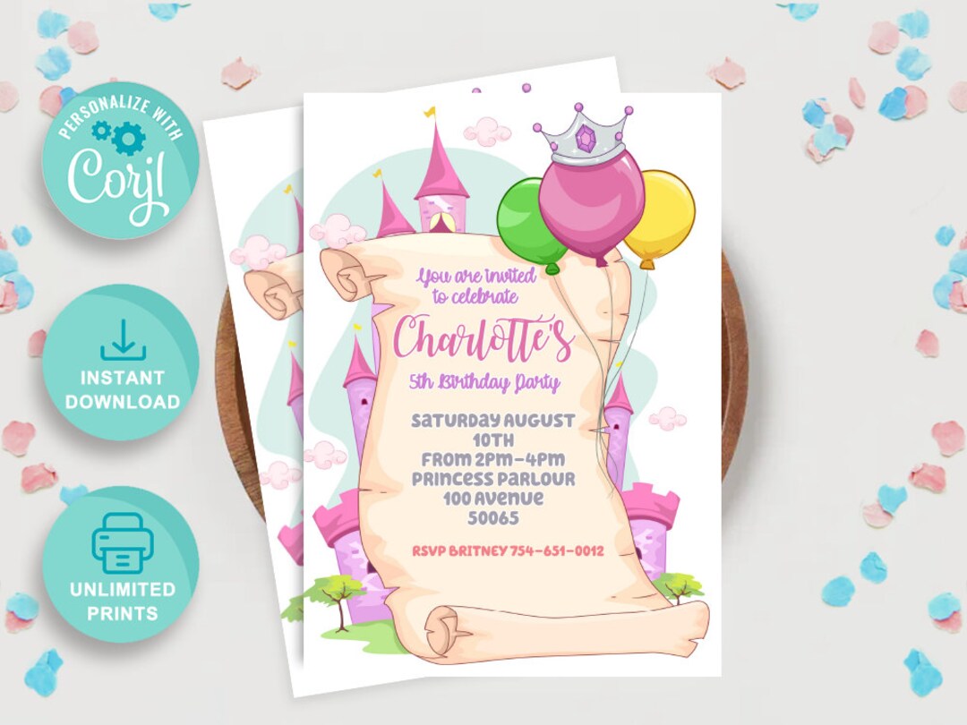 Personalized Princess Scroll Party Birthday Invitation Template ...