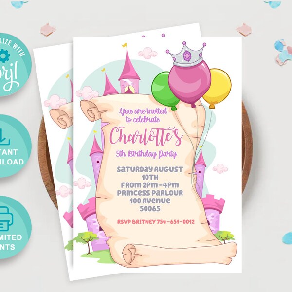 Princess Scroll Birthday Party Invitation - Etsy