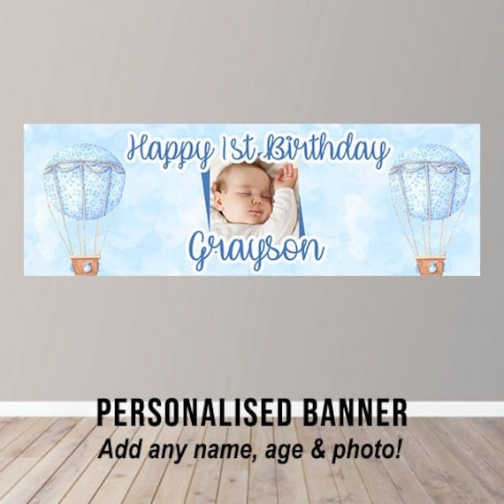 Personalised First 1st Birthday Banner Baby Boy Poster Cake | Etsy