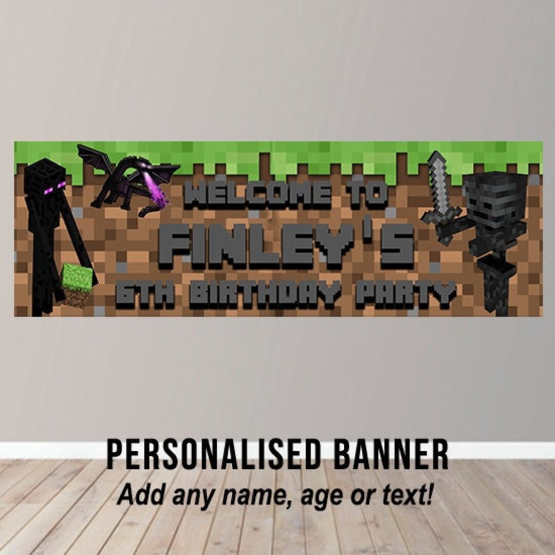 Personalised Minecraft Themed Birthday Banner Party Poster - Etsy