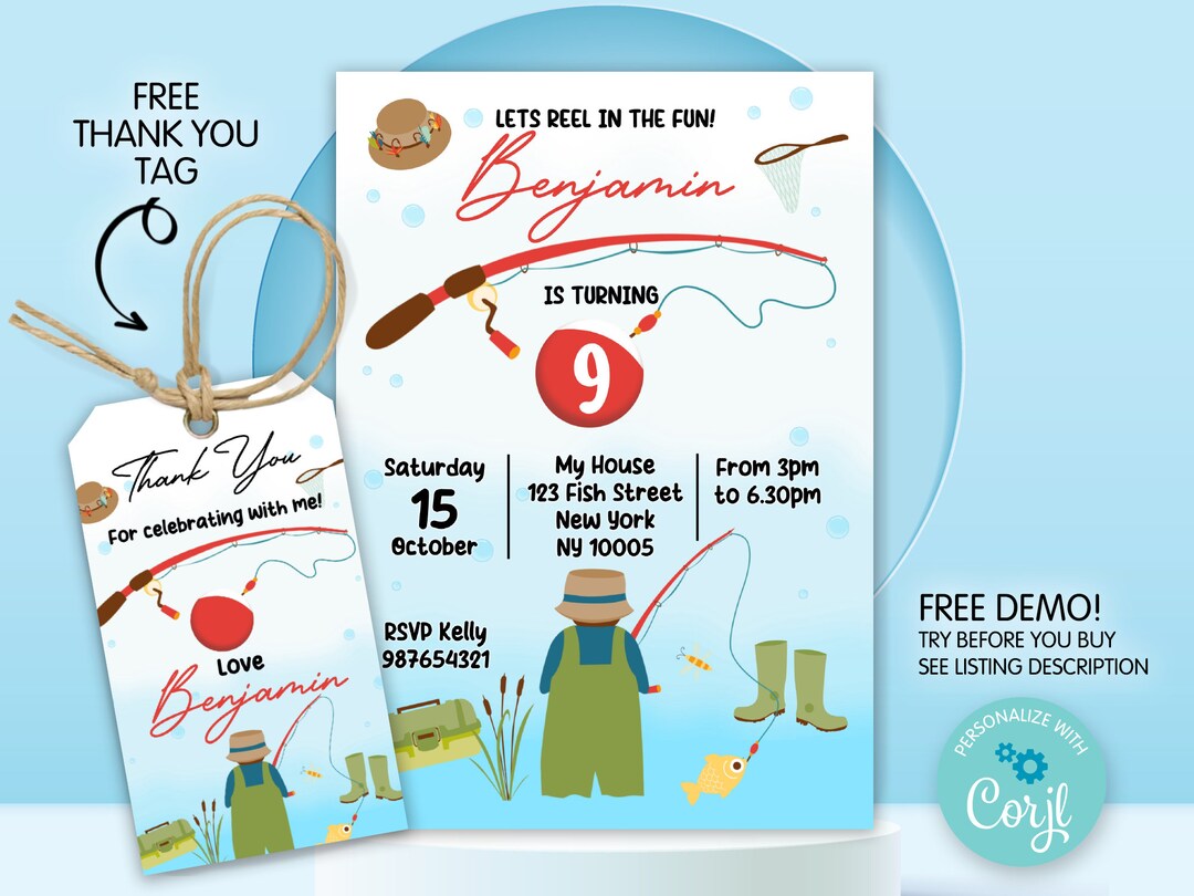 Fishing Birthday Invitation Template Printable, Personalised ...