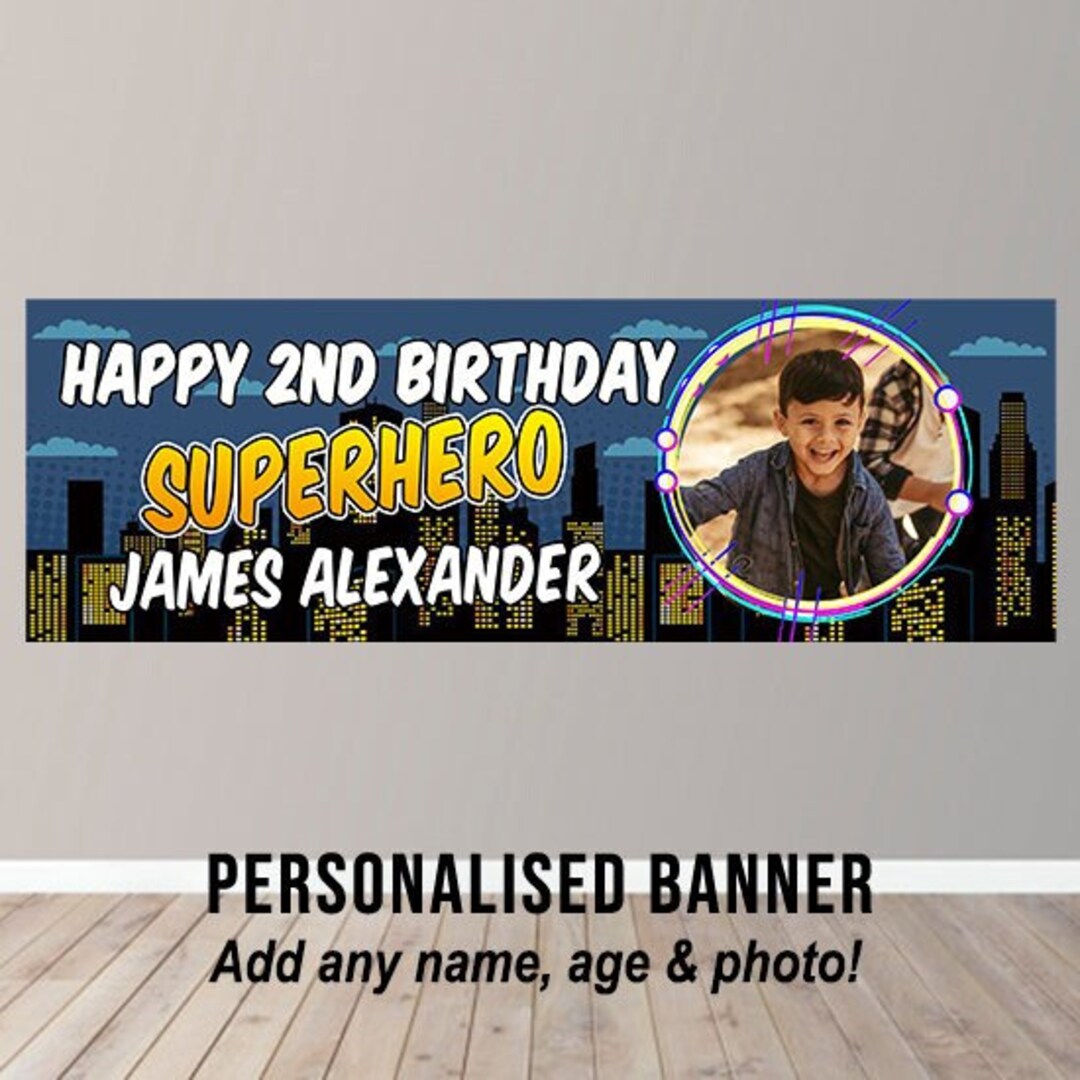 Personalised Superhero Comic Inspired Photo Birthday Banner Party ...