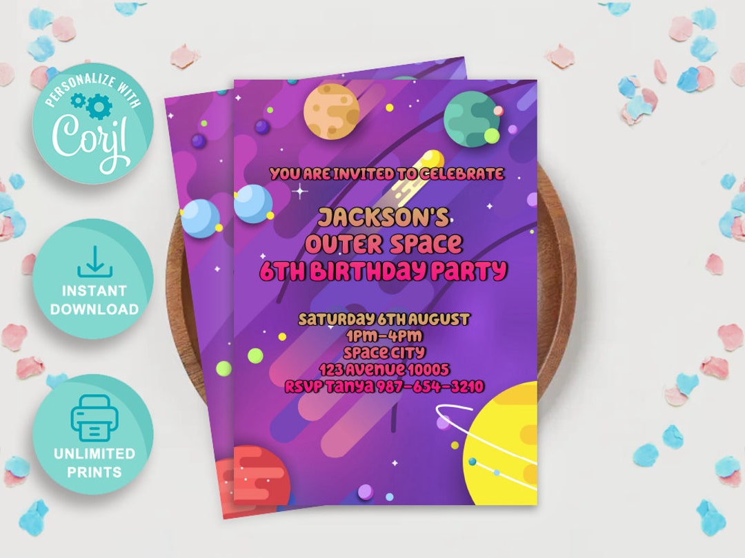 Personalized Space Planets Birthday Invitation Template Printable ...