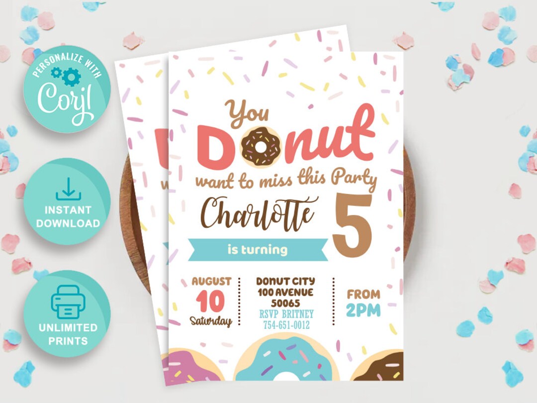 Personalized Doughnut Donut Birthday Invitation Template Printable ...