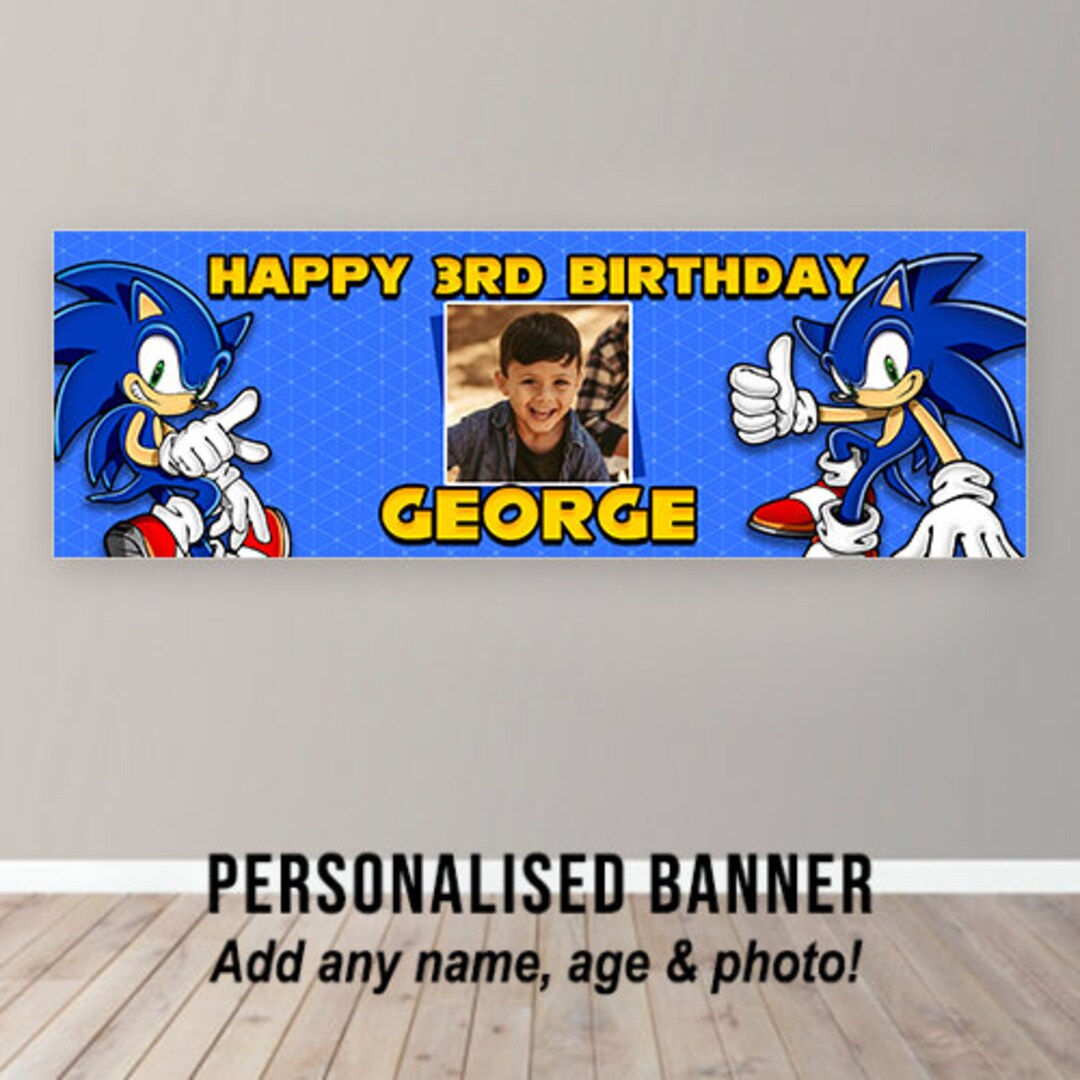 Personalised Sonic the Hedgehog Themed Birthday Banner Party Poster ...