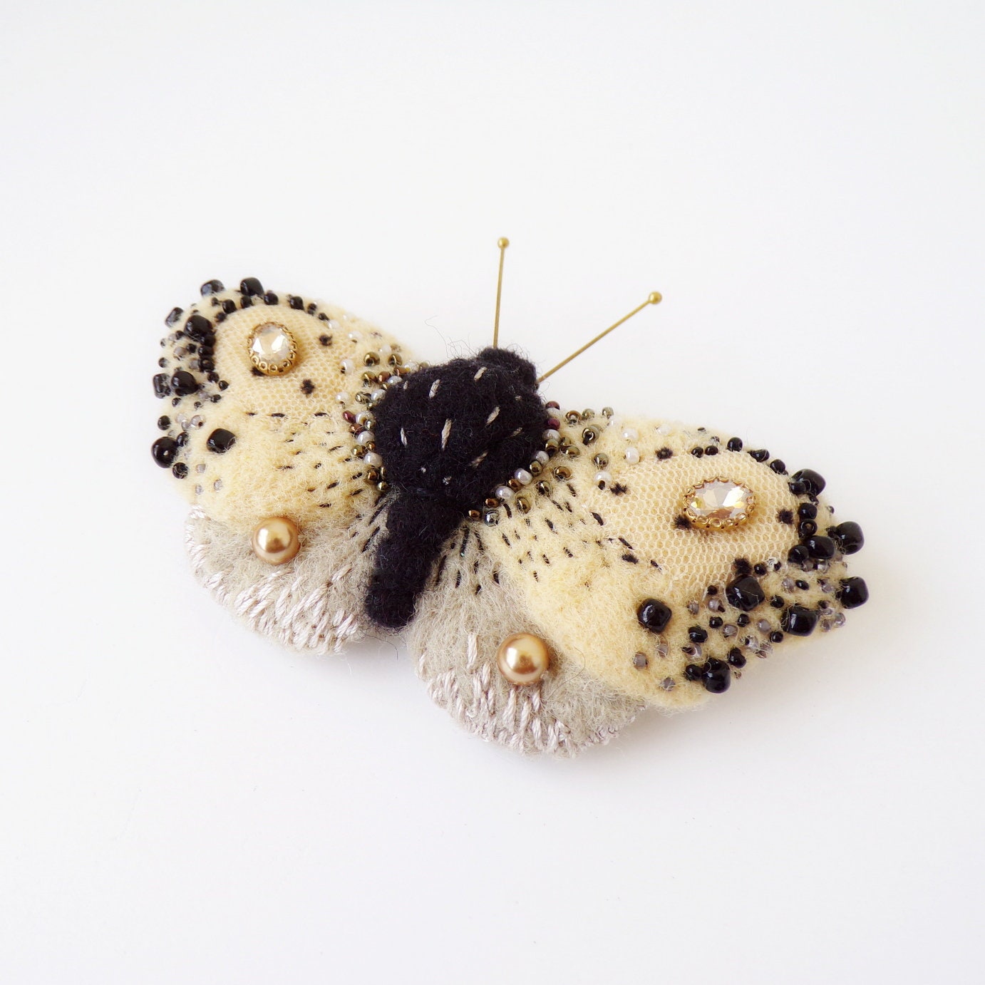 Cream Beige Moth Needle Felted Embroidered Brooch, Needle Felted Moth ...