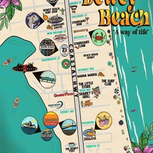 Dewey Beach Map, Delaware Beaches Art Print, Wall Art, Home Decor ...