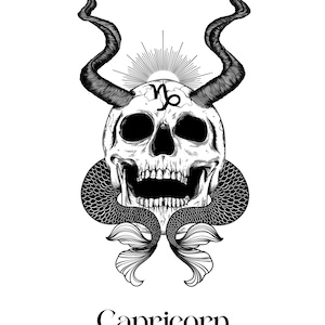 Capricorn the Sea Goat Zodiac Sign Giclee Print, Original Drawing ...