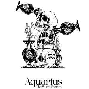 Aquarius the Water-bearer Zodiac Sign Giclee Print, Original Drawing ...