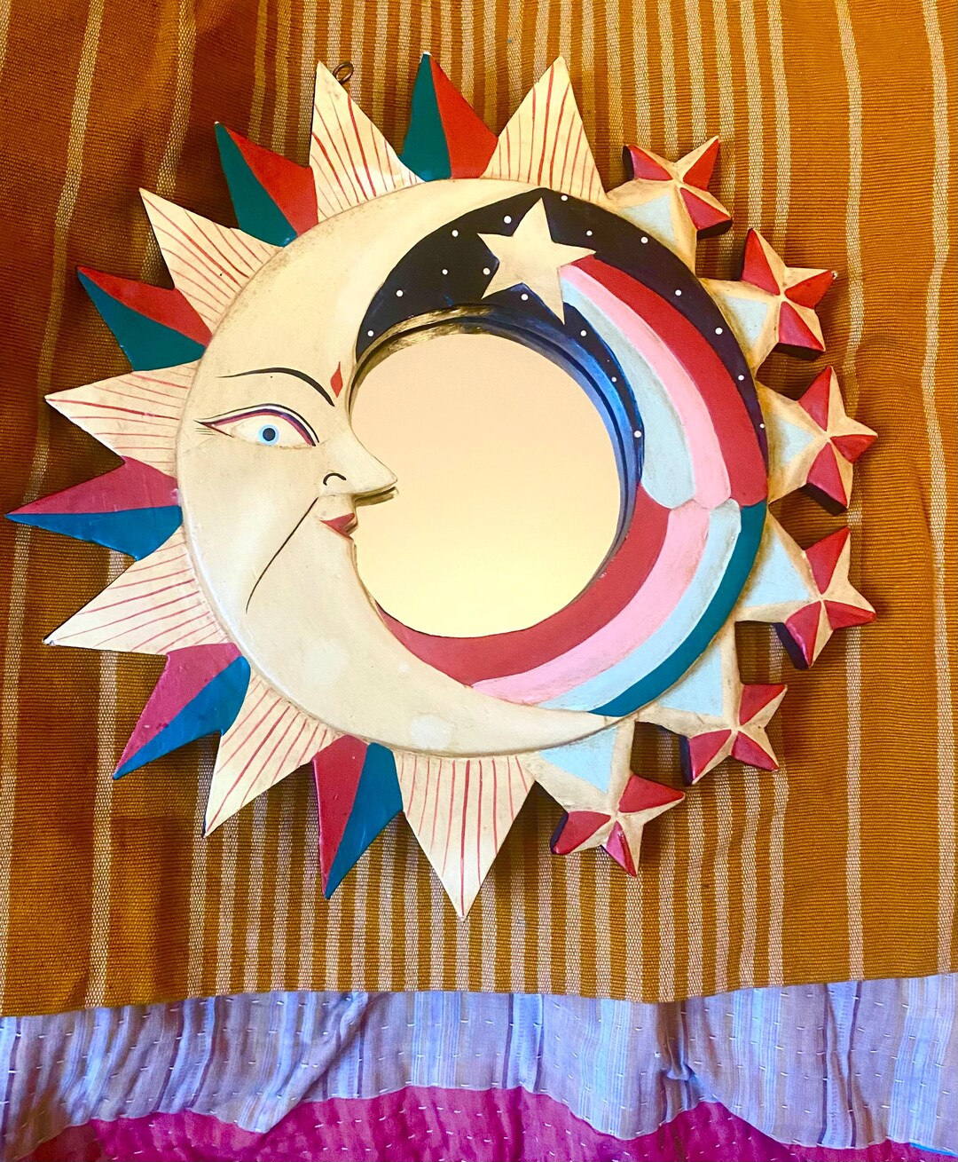 Sun, Moon and Stars Face Wall Mirror - Bohemian Style - Etsy