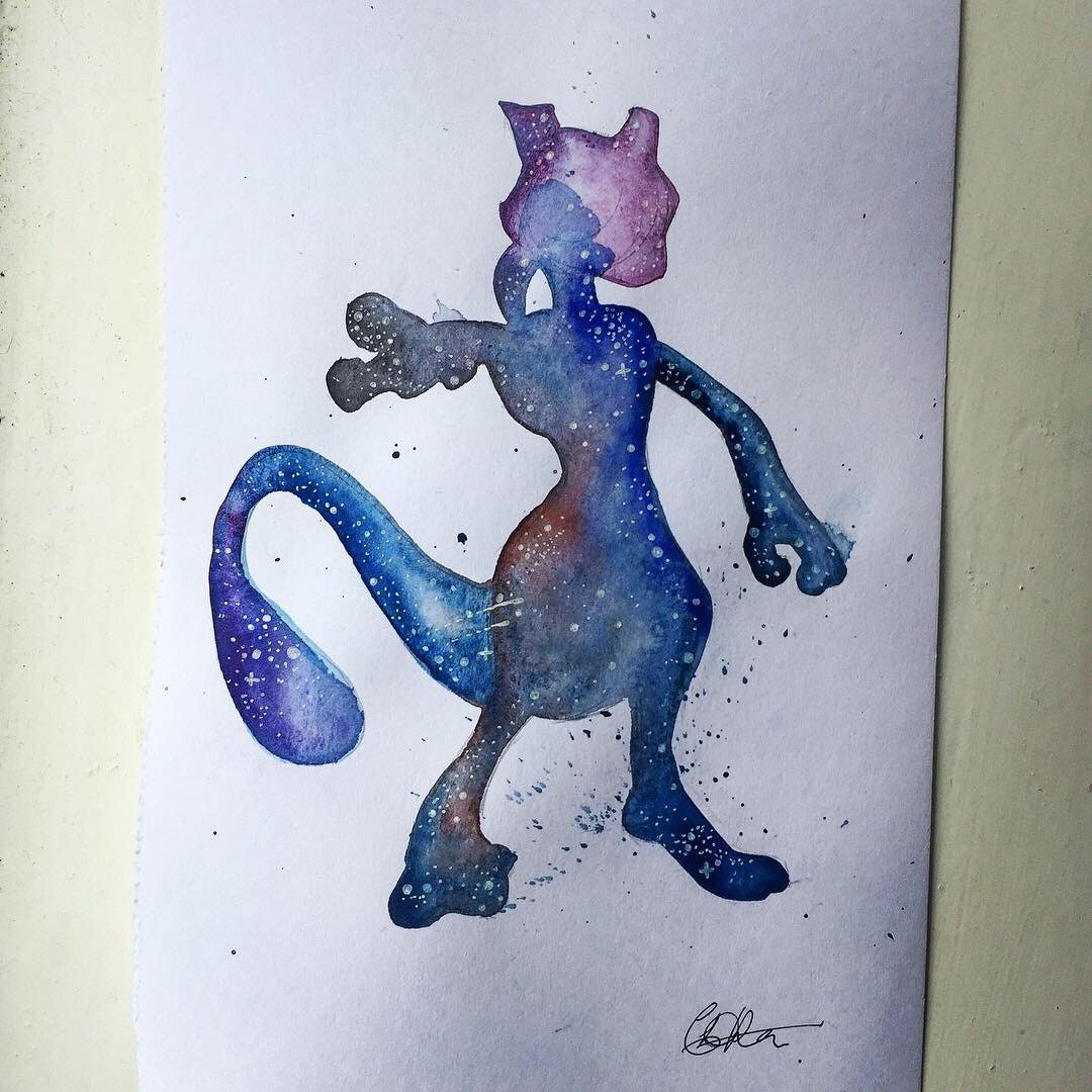 Galaxy Mewtwo A5 Painting - Etsy
