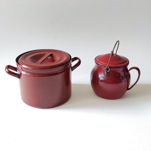 Red Enamelled Pots, Vintage French, Kitchen Decor. - Etsy