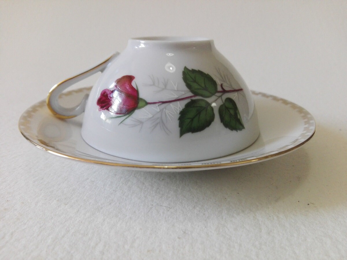 Floral porcelain tea set red roses cups Germany vintage | Etsy