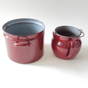 Red Enamelled Pots, Vintage French, Kitchen Decor. - Etsy