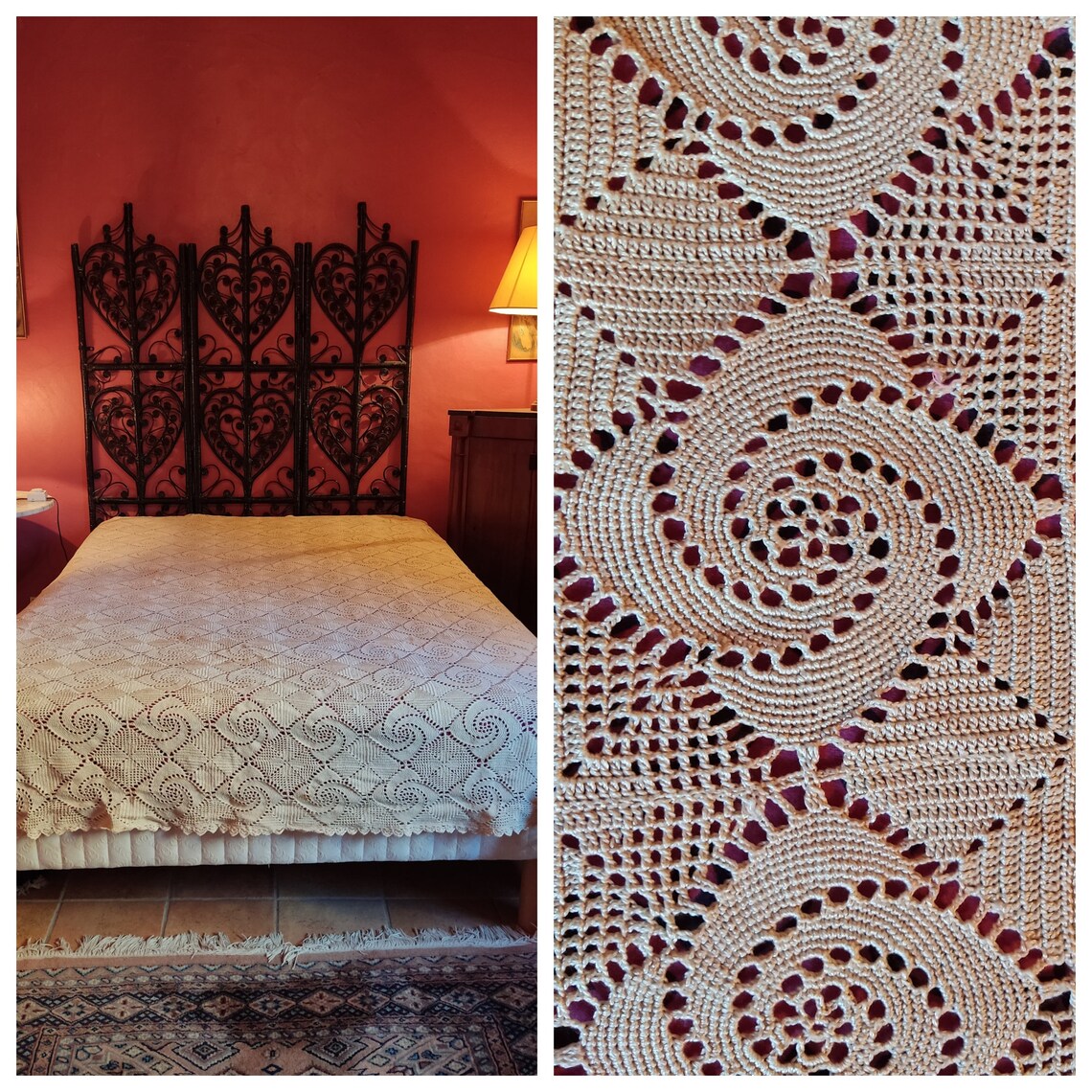 Bed Cover French Crochet, Handmade Vintage French, Bed Throw Crochet ...