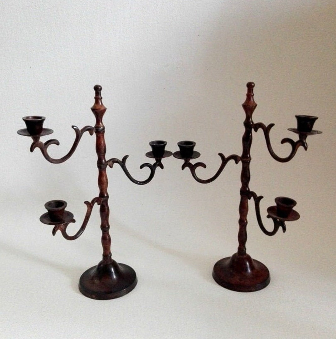 Cast Iron Candlesticks, Vintage French, Candle Holder 3 Branches ...
