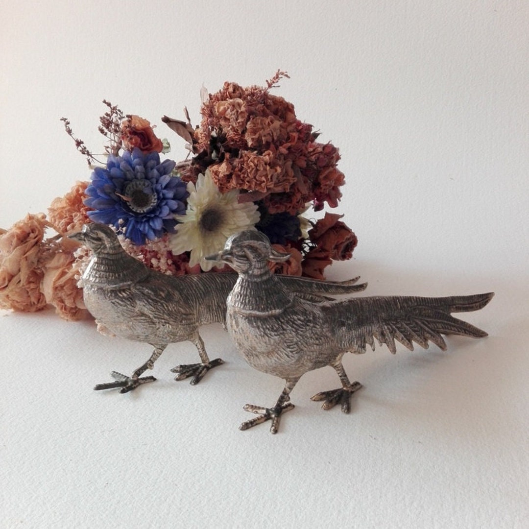 Silver Plated Pheasants, French Vintage, Centerpiece Decor, Bird Decor ...