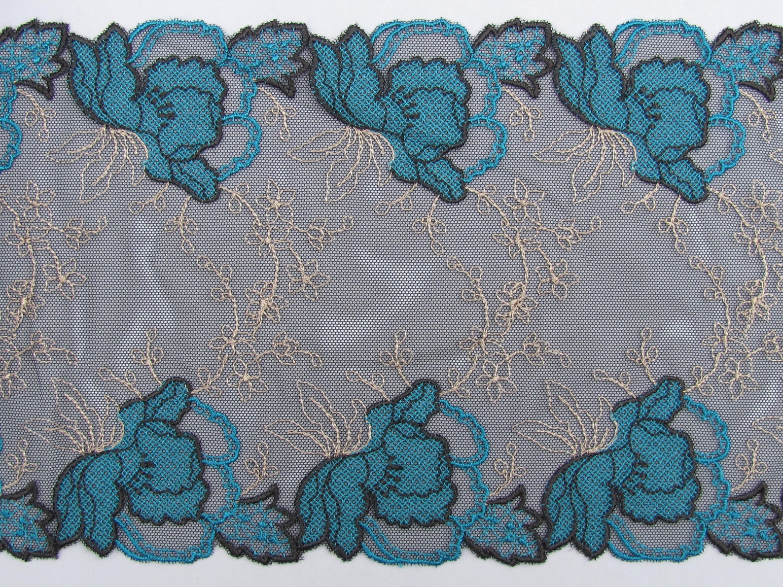 7 Wide Tulle Lace by Yard Black Tulle Lace With Cyan - Etsy