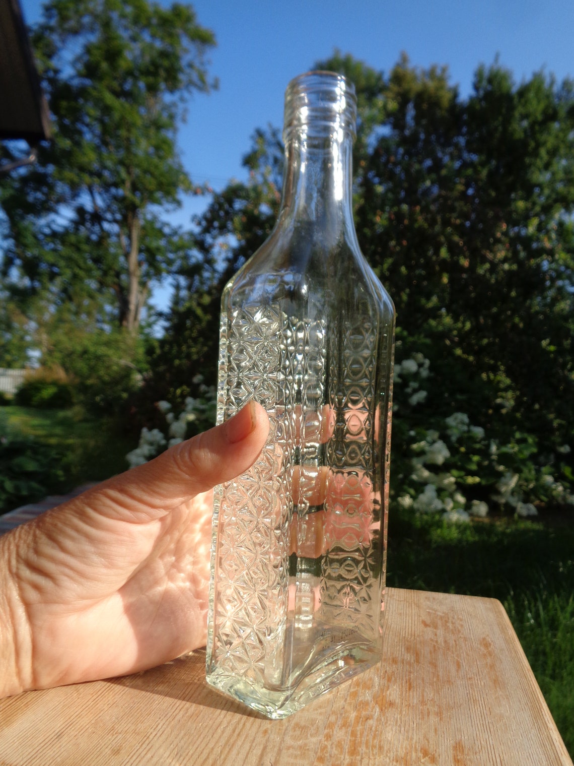 Textured Clear Glass Bottle H9.5"/ 24cm Capacity 0.35L Rectangular ...