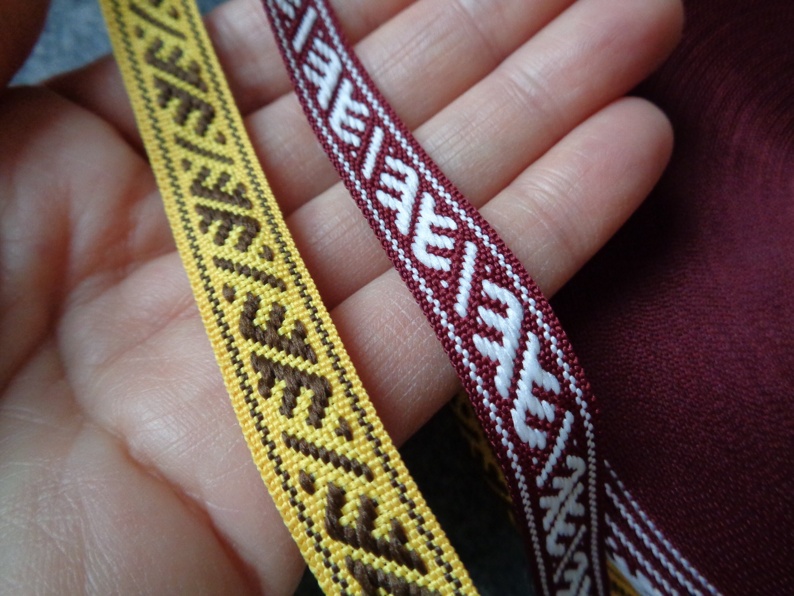 5 Yards of Woven Ribbon Dark Red / White or Brown / Yellow Tribal ...