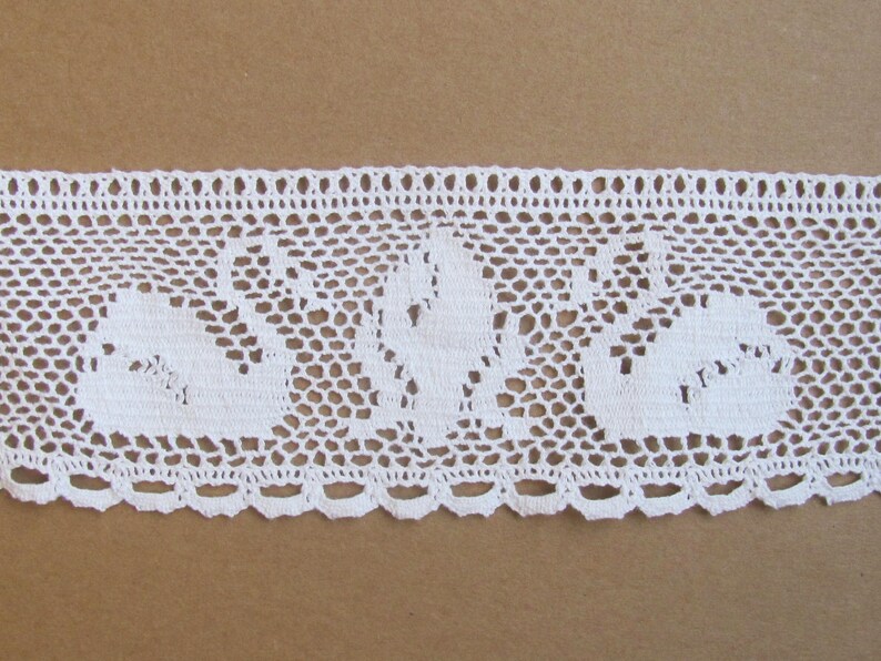 3" Pure Linen Lace by Yard; Milk White Linen Lace With Swan Patterns ...