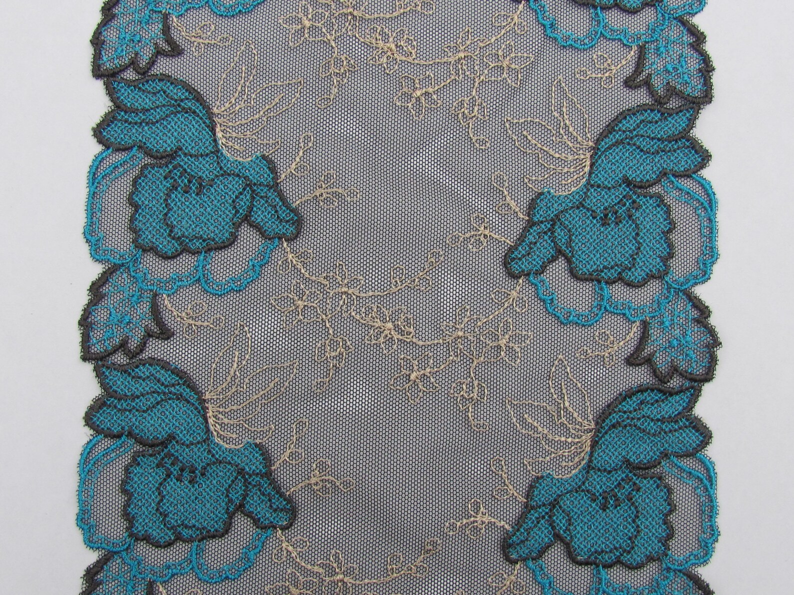 7 Wide Tulle Lace by Yard Black Tulle Lace With Cyan - Etsy