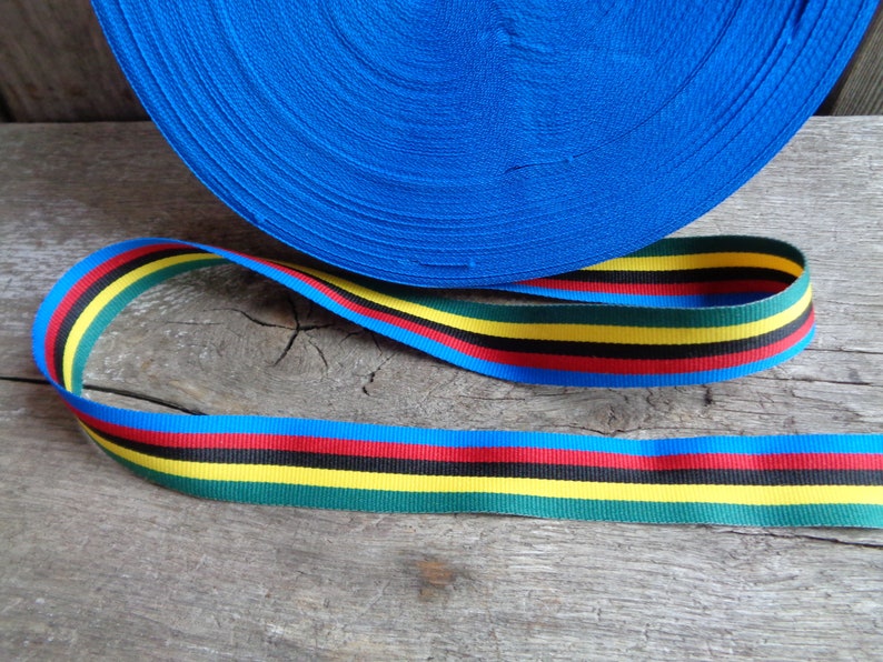 Striped Tape Width 3/4" Woven Ribbon; Vivid 5-color Polyester Ribbon ...