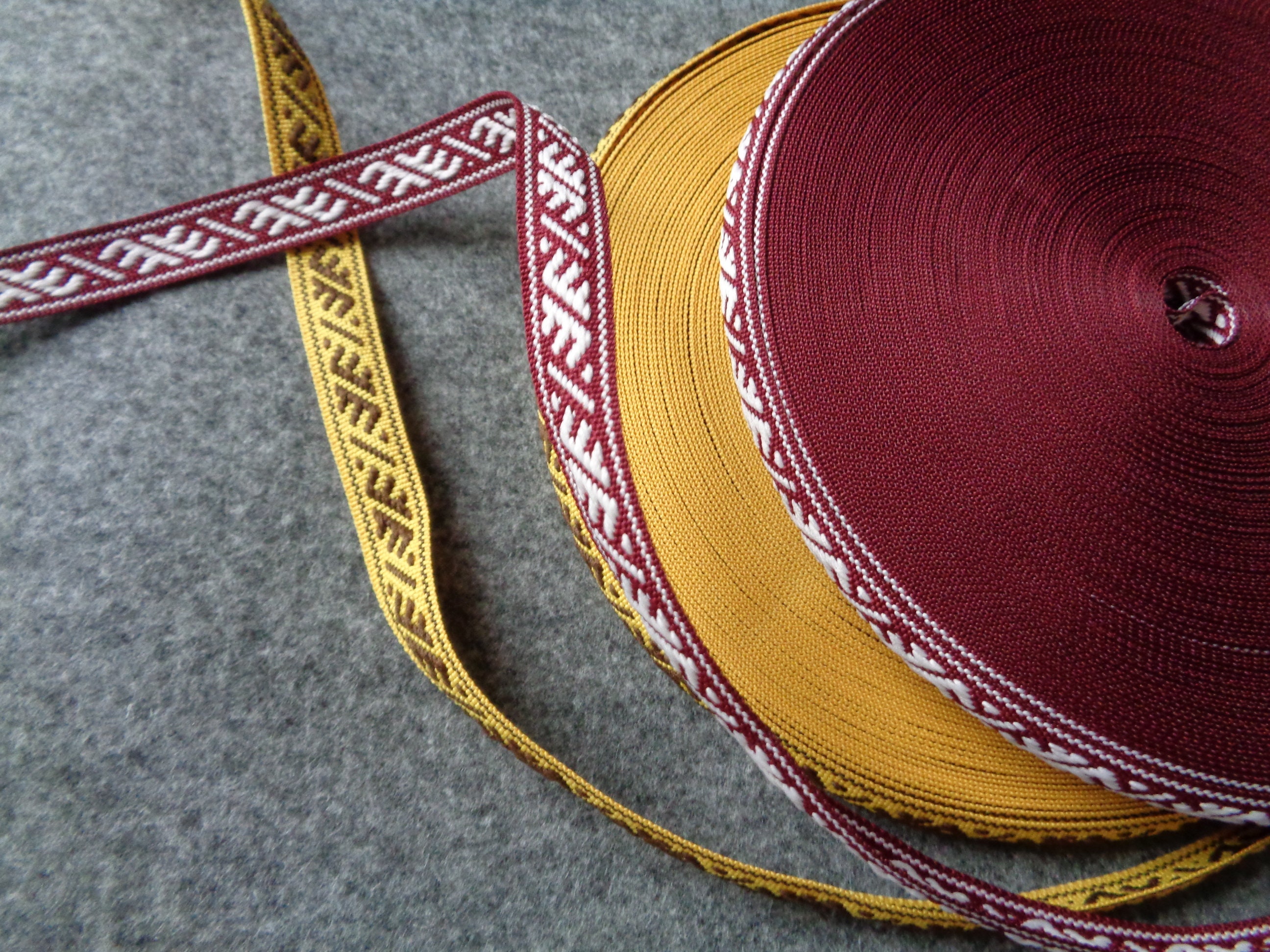 5 Yards of Woven Ribbon Dark Red / White or Brown / Yellow Tribal ...