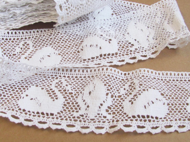 3" Pure Linen Lace by Yard; Milk White Linen Lace With Swan Patterns ...