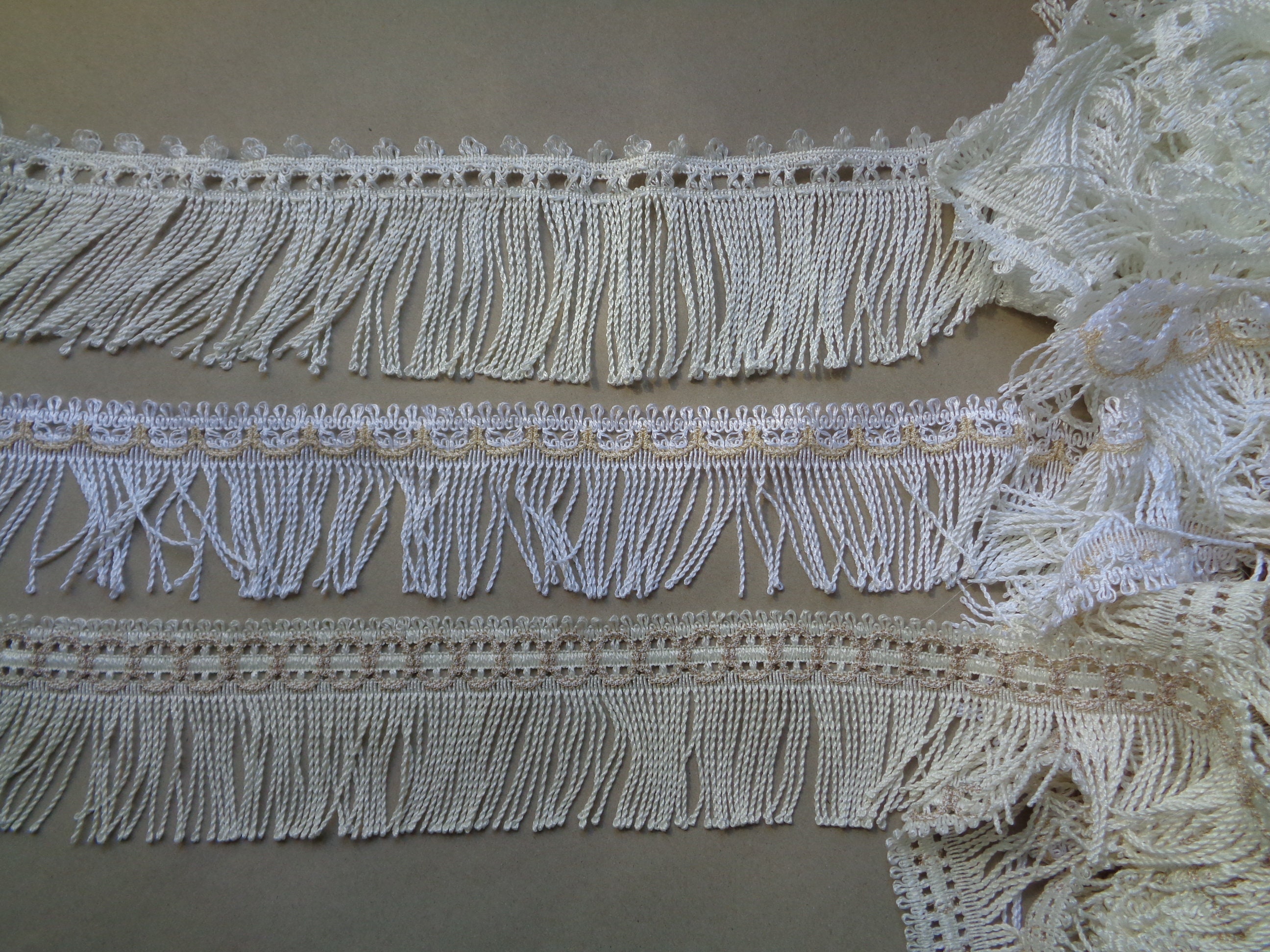 Vintage Fringe Ribbon Yardage; Bullion Fringe Ribbon Width ~3"- 4"/ 7 ...