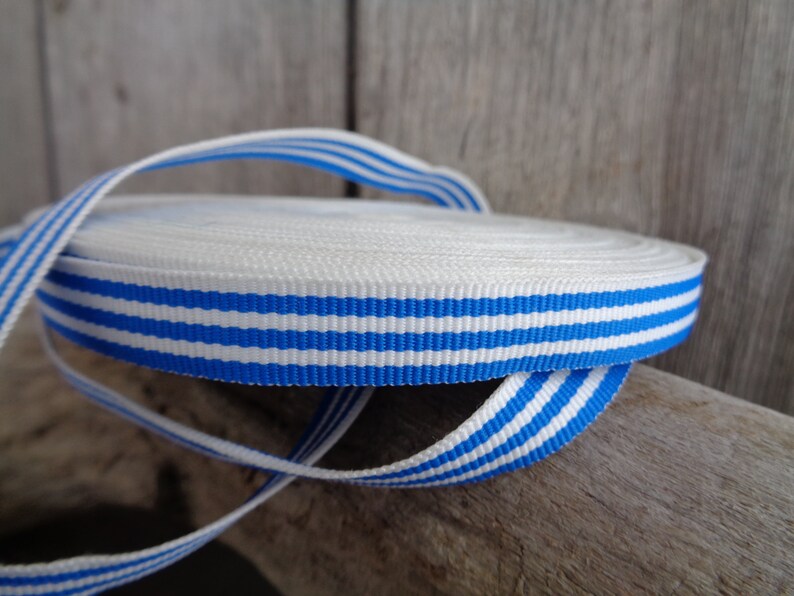 11mm / .7/16" Blue & White Striped Tape, Woven Ribbon; Narrow Polyester ...