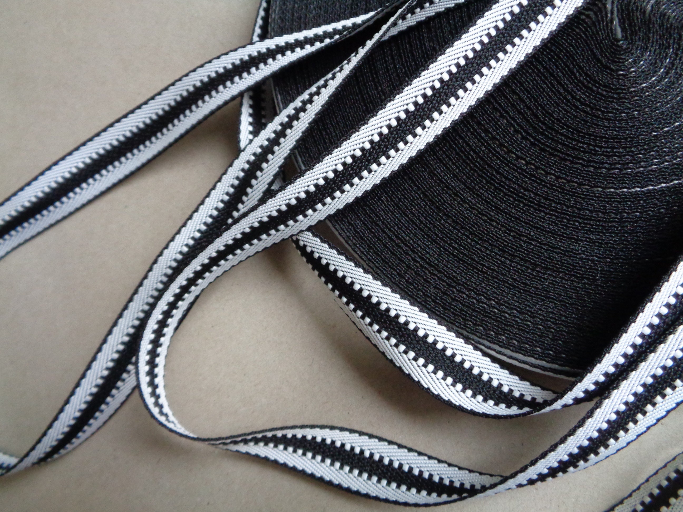 5 Yards of Black & White Striped Polyester Ribbon, Reversible Woven ...