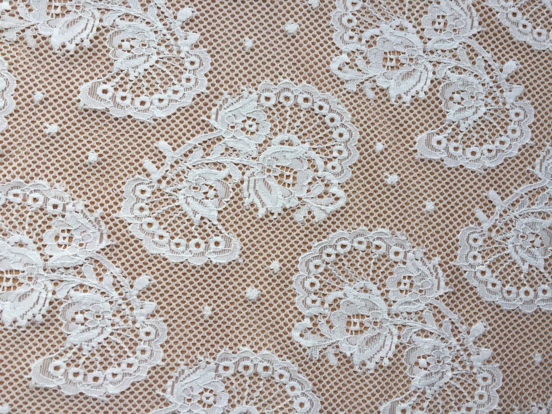 Unused Vintage Lace Fabric Piece ~50"x 55" Soft Stretchy Cream Color ...