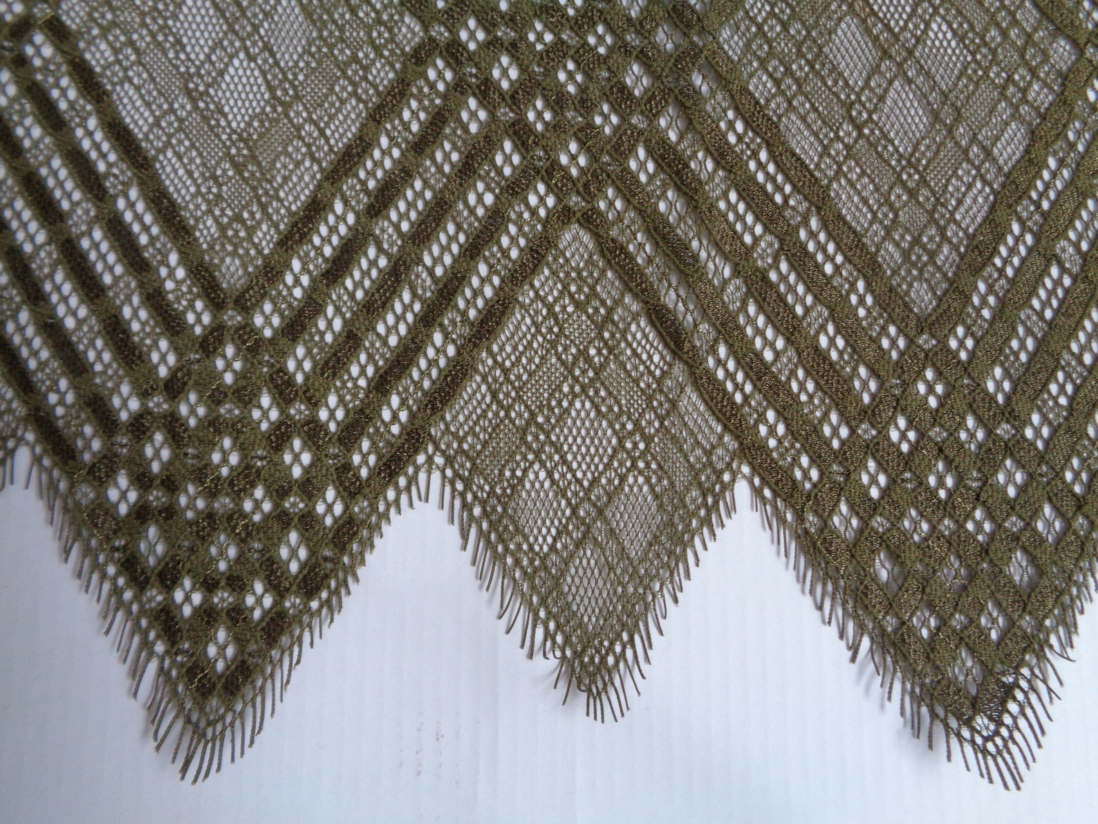 12" Wide Lace by Yard; Khaki Color Polyester Lace; One Side Scalloped ...