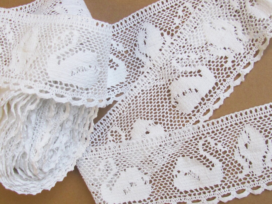 3" Pure Linen Lace by Yard; Milk White Linen Lace With Swan Patterns ...