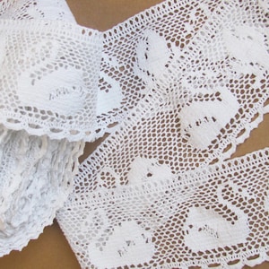 3" Pure Linen Lace by Yard; Milk White Linen Lace With Swan Patterns ...