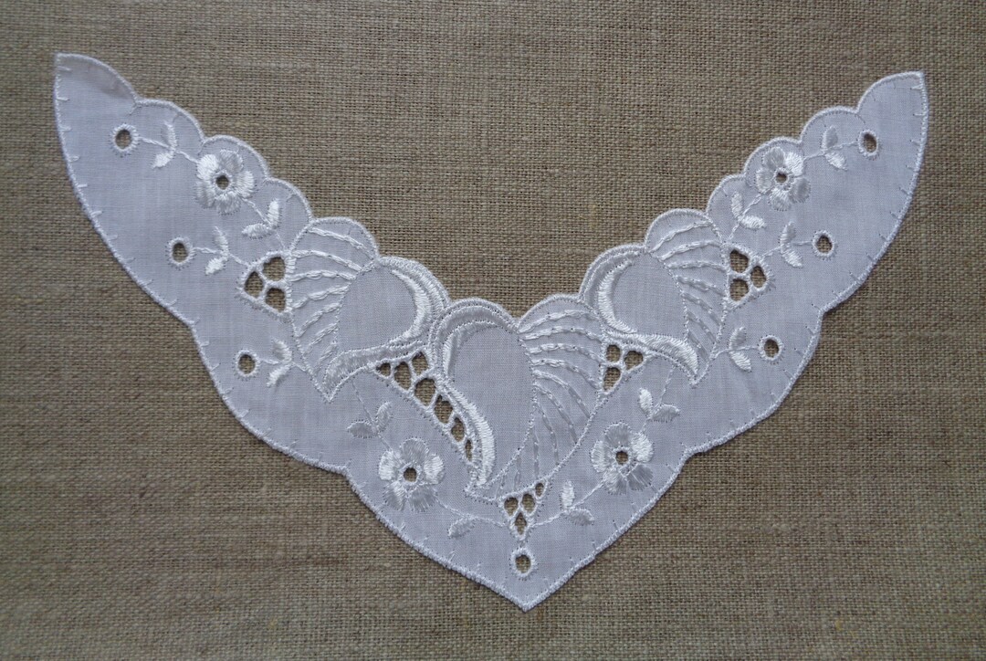 W8.5"x H5" Cotton Eyelet Lace Neckline Applique; off White Eyelet Lace ...