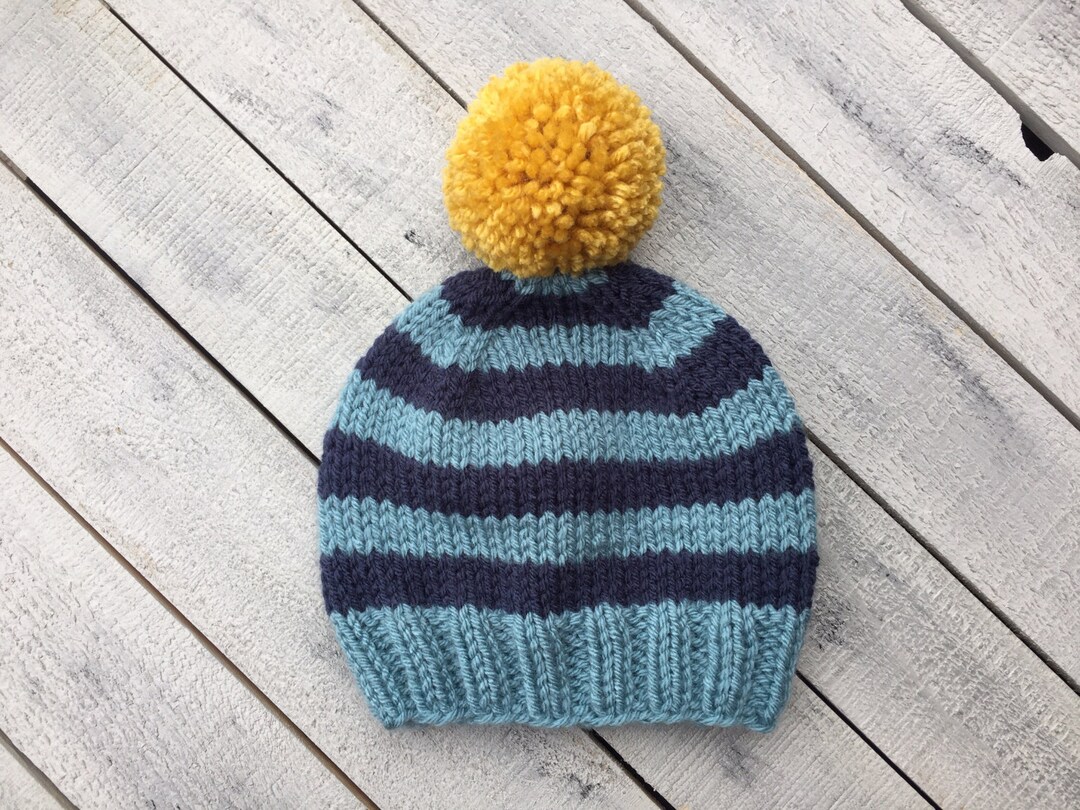 Striped Baby Boy Beanie, Knitted Infant Winter Hat for Boy, Newborn Pom ...