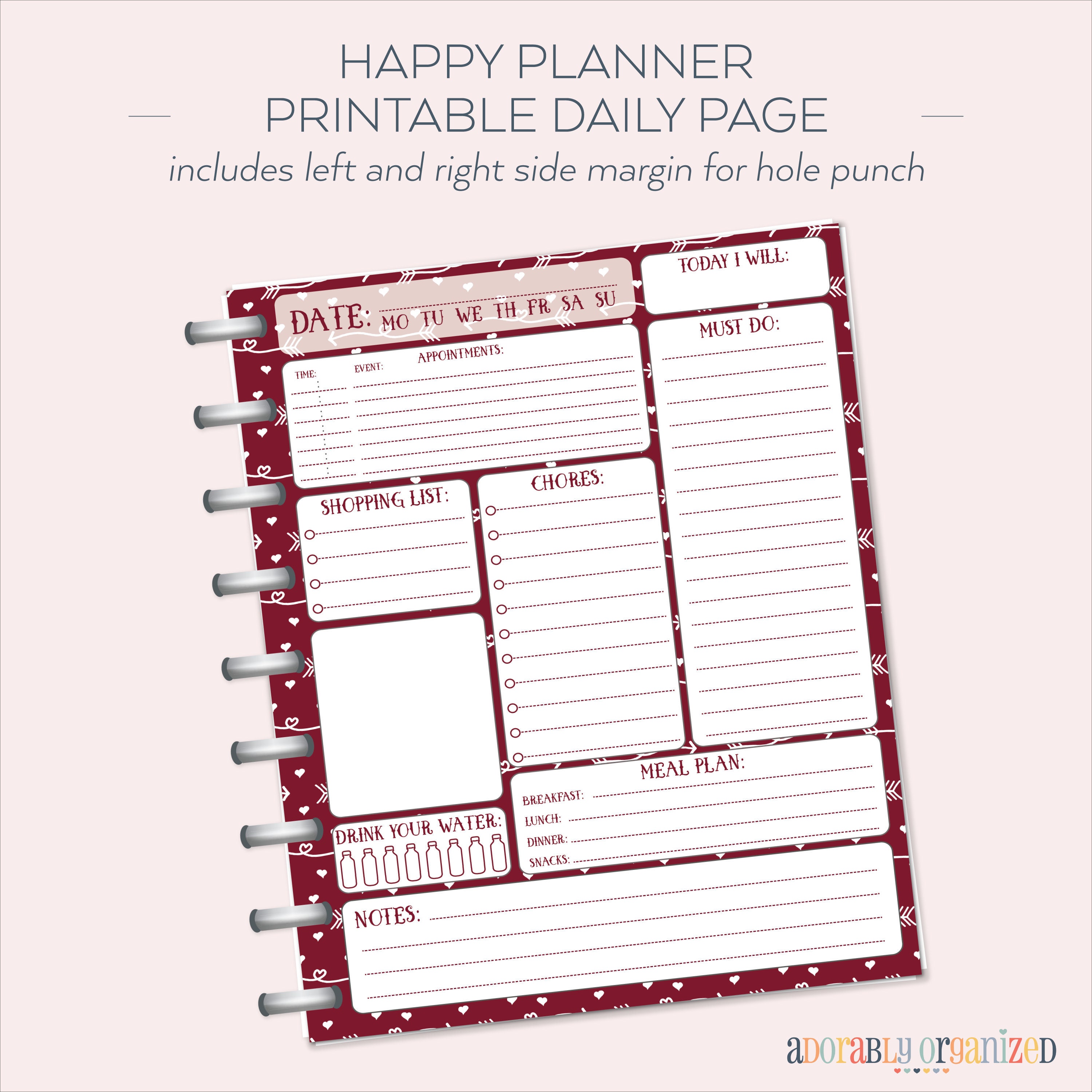 HAPPY PLANNER PRINTABLE Daily Planner Refills / Inserts - 7 X 9.25 ...