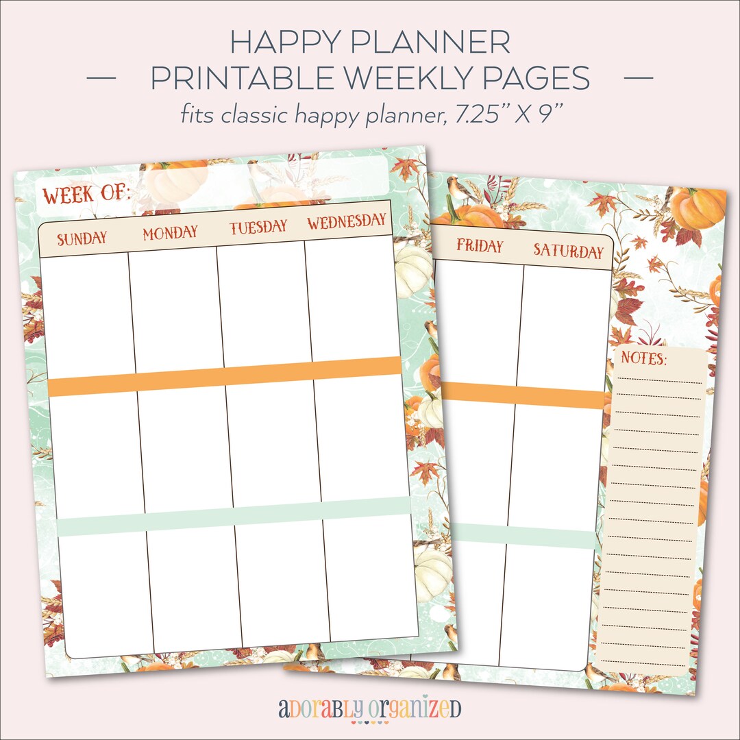 HAPPY PLANNER PRINTABLE Weekly Planner Refills / Inserts - 7 X 9.25 ...