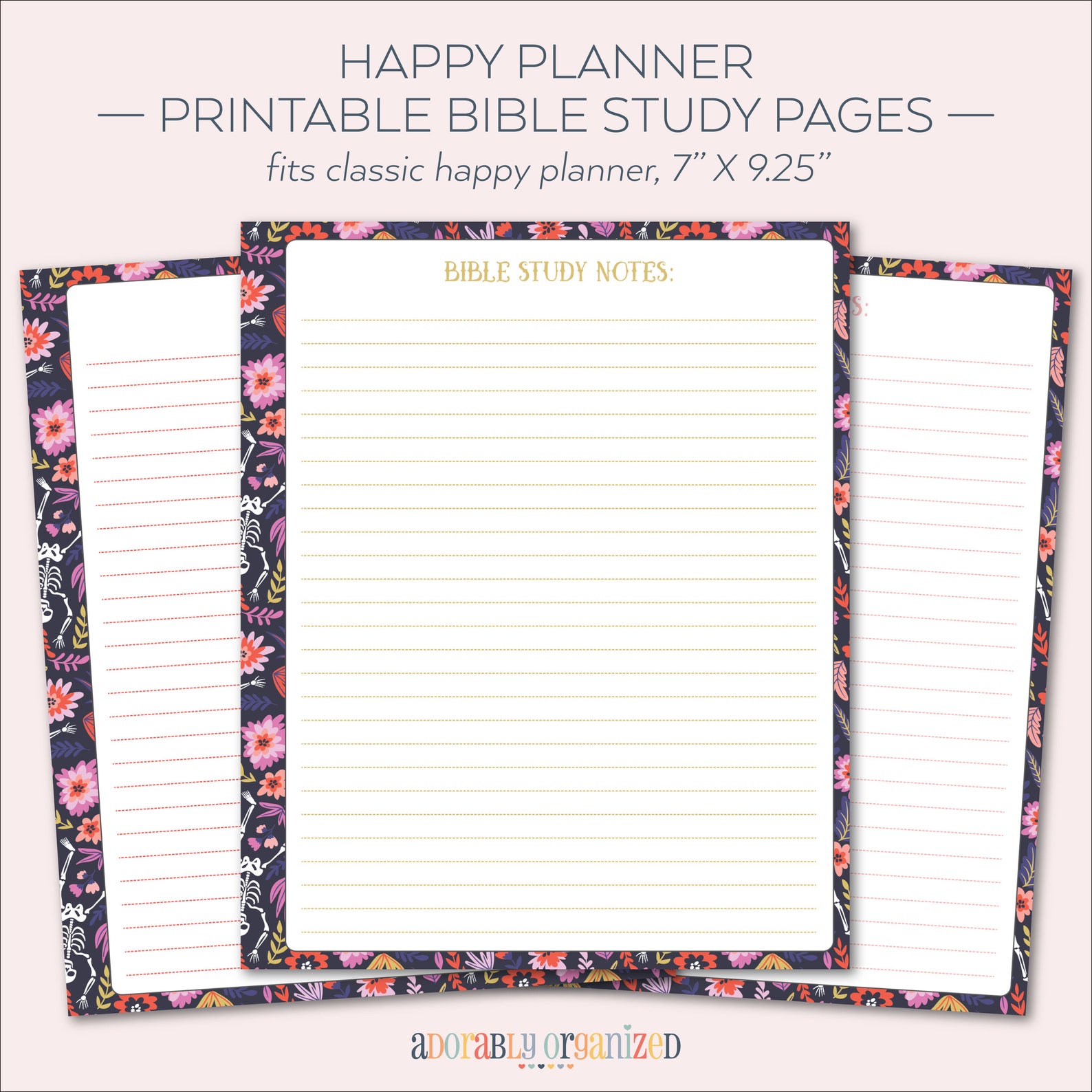 HAPPY PLANNER PRINTABLE Bible Study Pages / Inserts - 7 X 9.25 | Floral ...